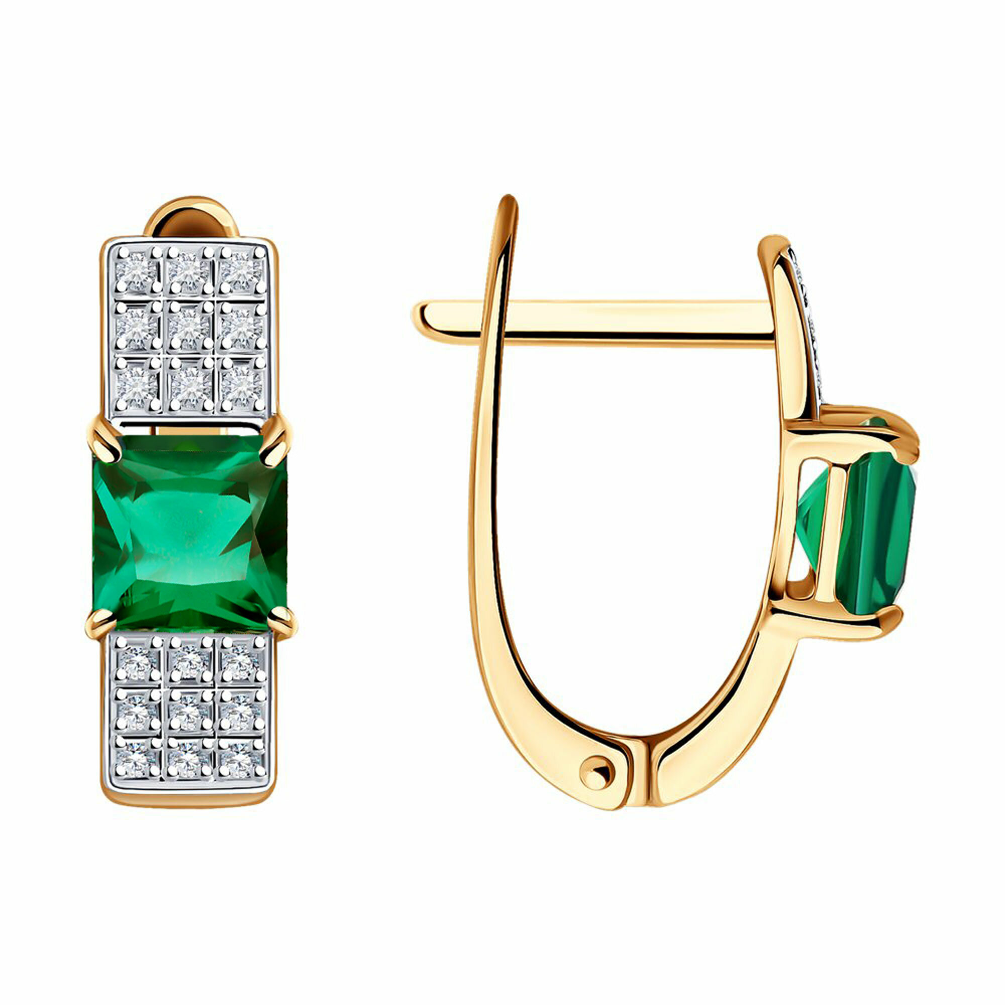 Серьги, красное золото, 585 проба, изумруд синтетический, бриллиант