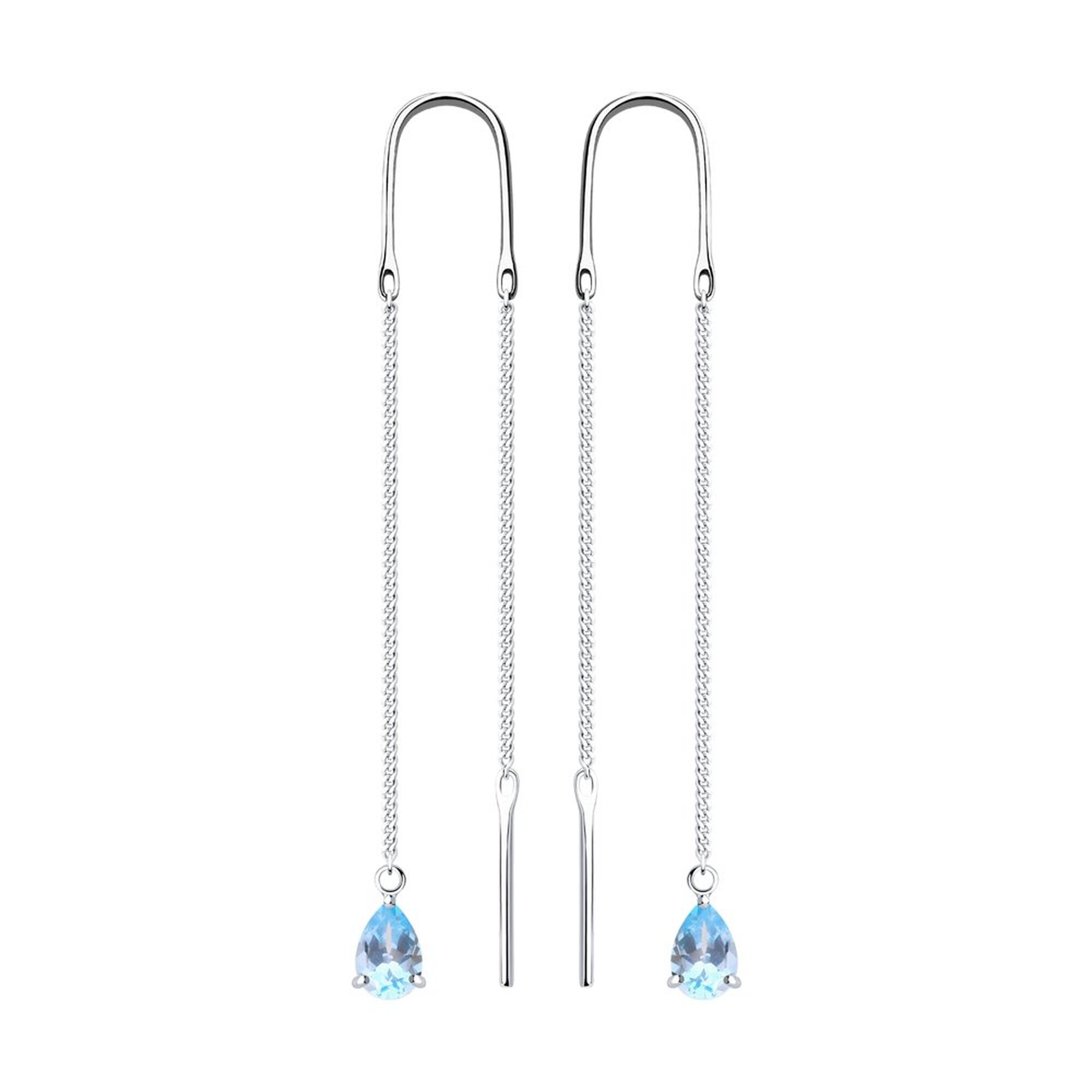 Серьги цепочки, серебро, 925 проба, родирование, топаз
