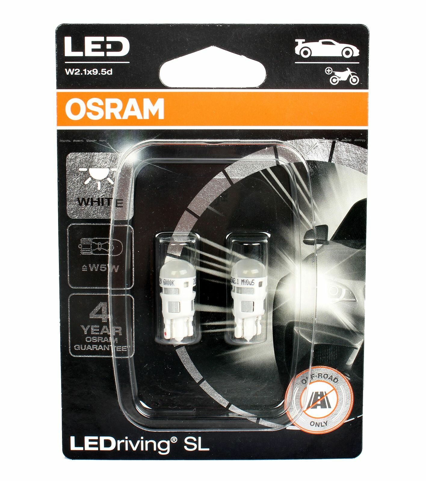 Лампа автомобильная OSRAM W5W (W2.1x9.5d) LED (блистер, 2шт) 6000К 12V 1/10 NEW
