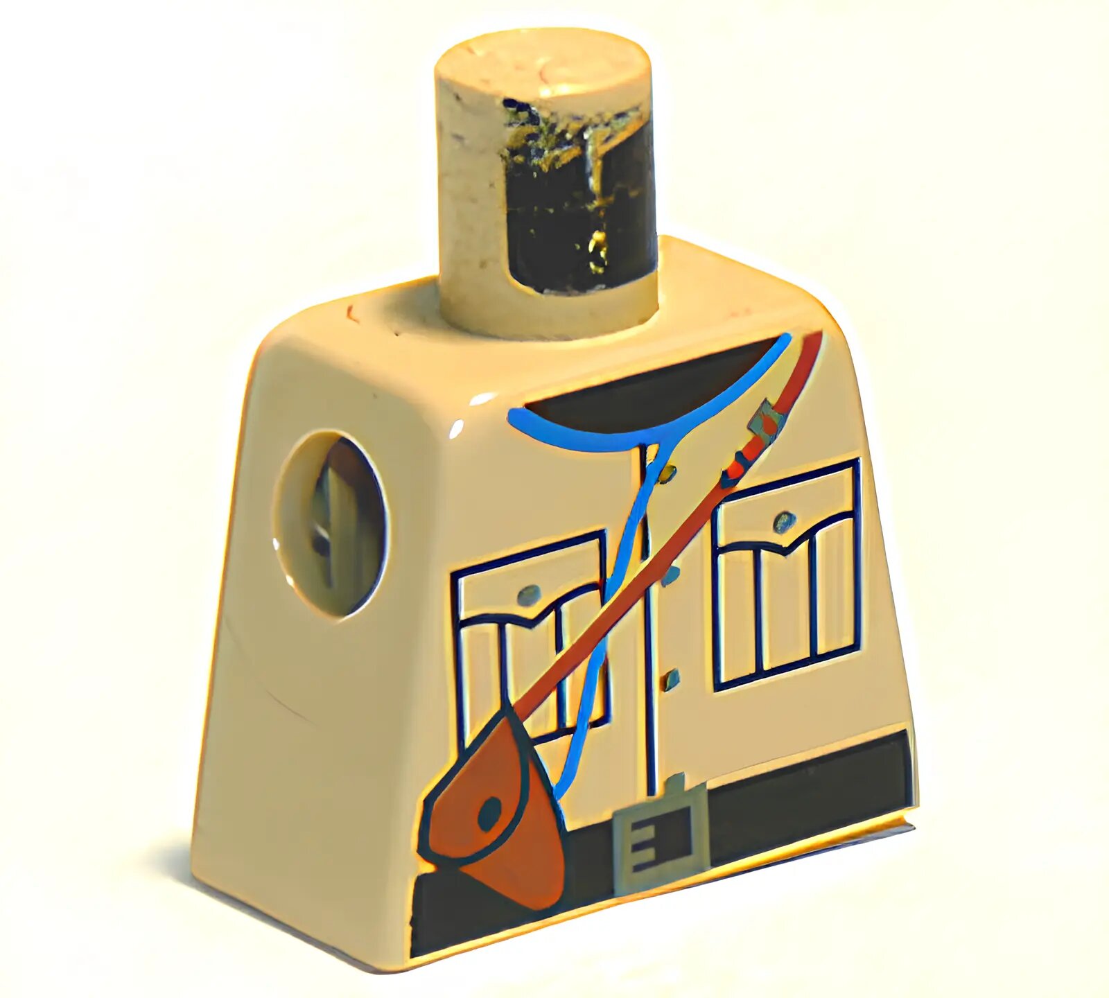 Torso Shirt with Pockets, Dark Gray Buttons, and Black Collar, Belt with Buckle, Brown Strap with Pouch, Blue Cord Pattern, 973pa7 Tan U