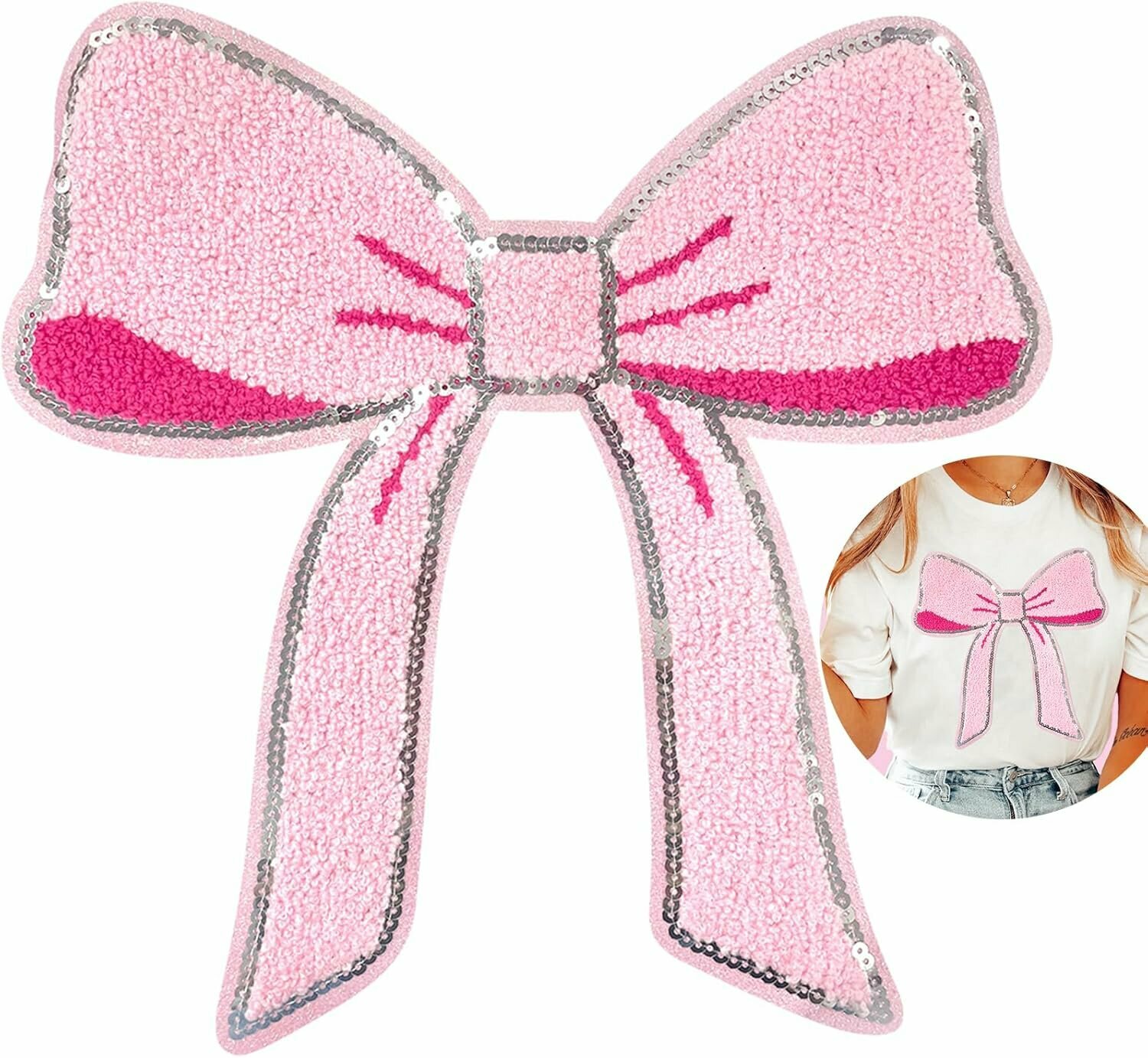 Кавайный розовый бант, вышивка с аппликациями из пайеток, милые наклейки для шитья