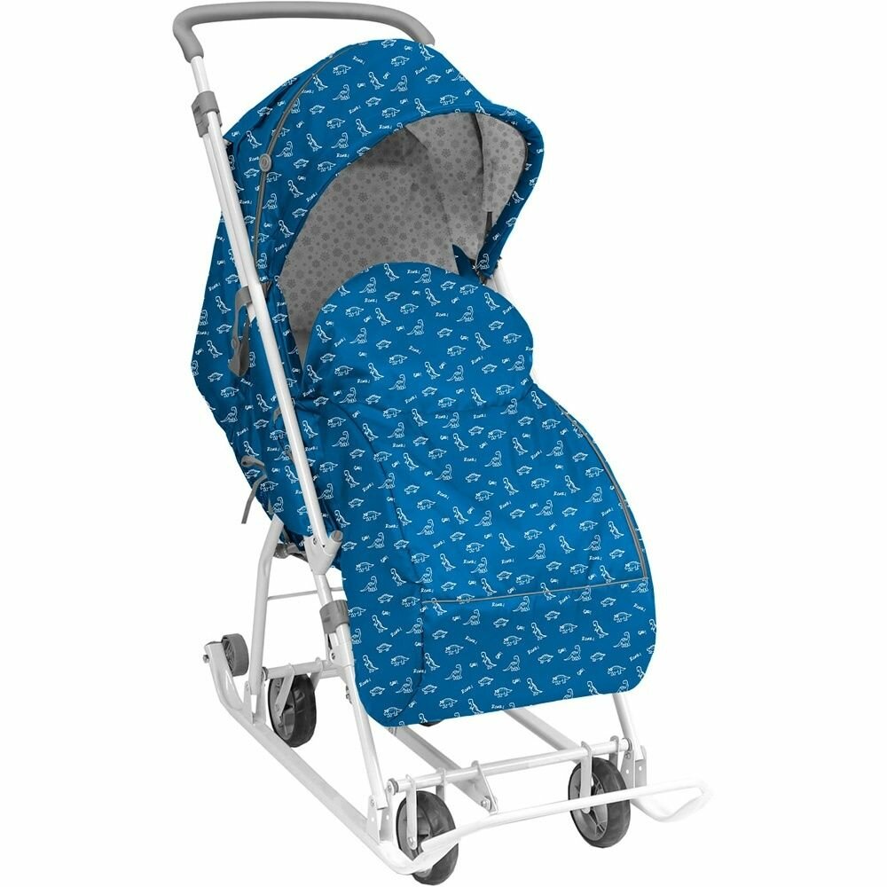 Санки-коляска Nika "Нашидетки", с динозавриками, синие (НДТ3-1К/Д)