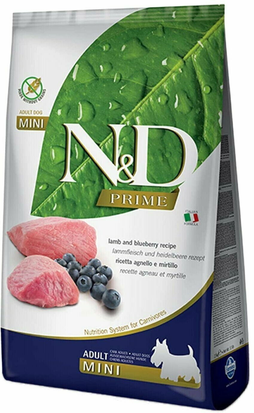 Сухой корм Farmina N&D Prime mini, для взрослых собак, беззерновой, ягненок, с черникой 800 г, Срок до 27.06.2026 г