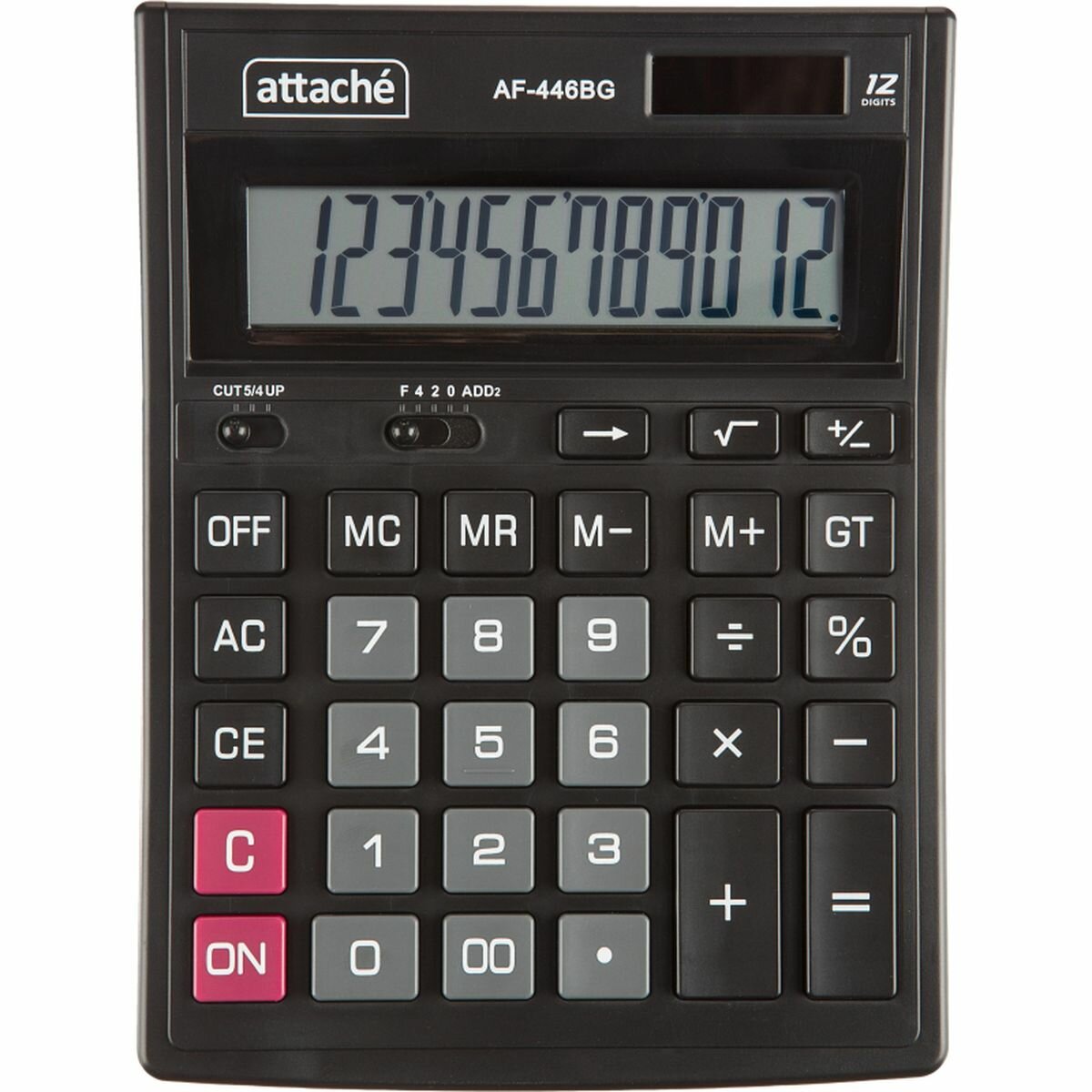 Калькулятор настольный Attache AF-446BG, 12-разрядный, черный/серый, 203x153x48мм (1779738)