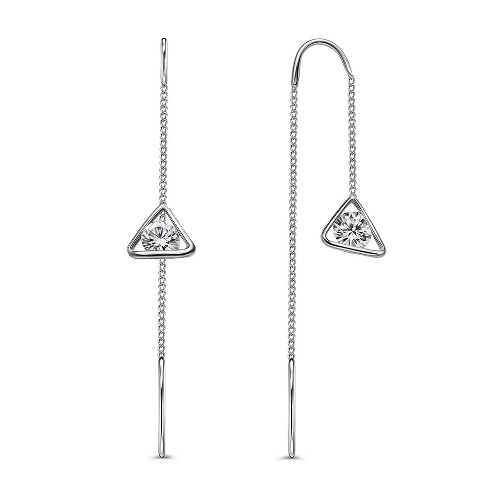 Серьги цепочки, серебро, 925 проба, родирование, фианит