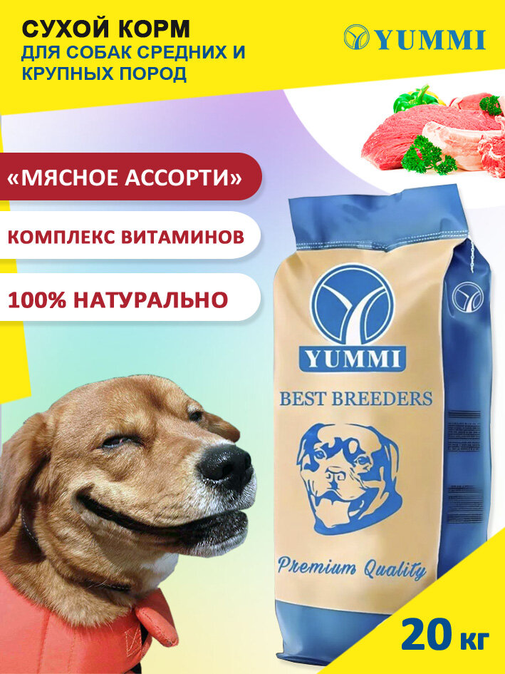 Сухой корм для собак премиум класса YUMMI (Юмми) Мясное ассорти 20 кг