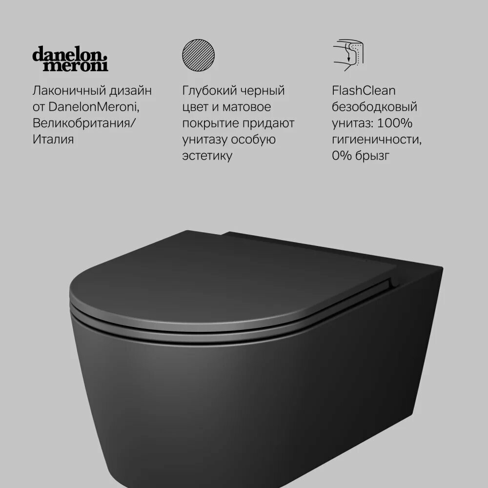 Унитаз подвесной AM.PM Func C8F1701MBSC с микролифтом, безободковый, овальный, черный, без бачка, фарфоровый, антивсплеск