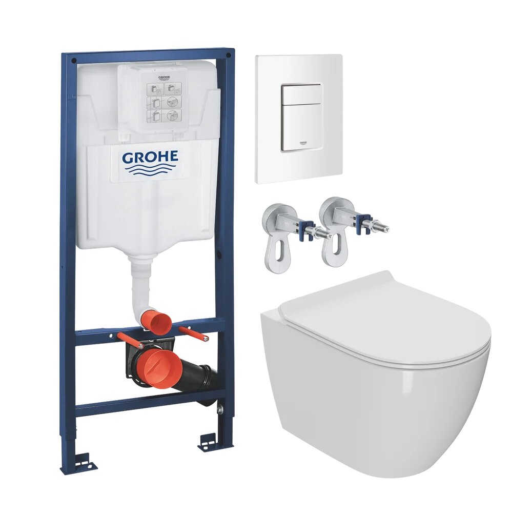 Комплект 2 в 1 Унитаз подвесной Bauedge Bau Ceramics / Инсталляция с кнопкой Grohe Rapid SL 38772SH0 цвет белый
