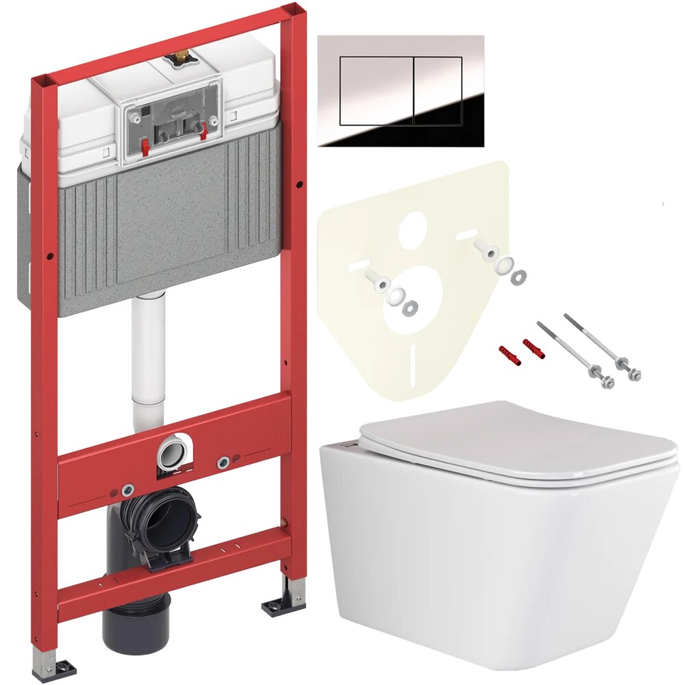 Комплект 2 в 1 Унитаз подвесной Ceramicanova Metric Rimless CN3007 / Инсталляция с кнопкой TECE Now 9400412 цвет хром