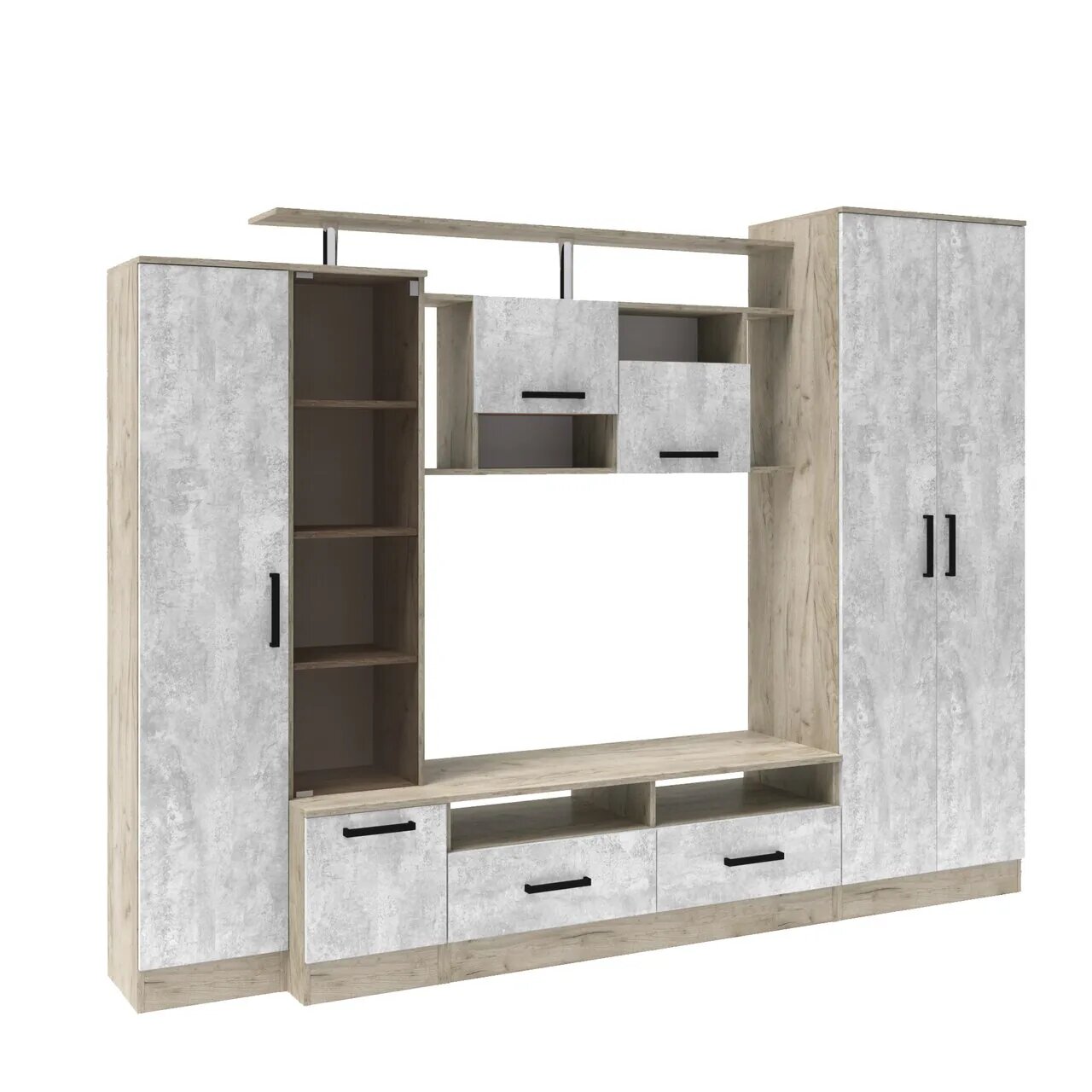 Гостиная «Оскар-5» ЛДСП (Дуб крафт серый/Цемент) 250х45х192