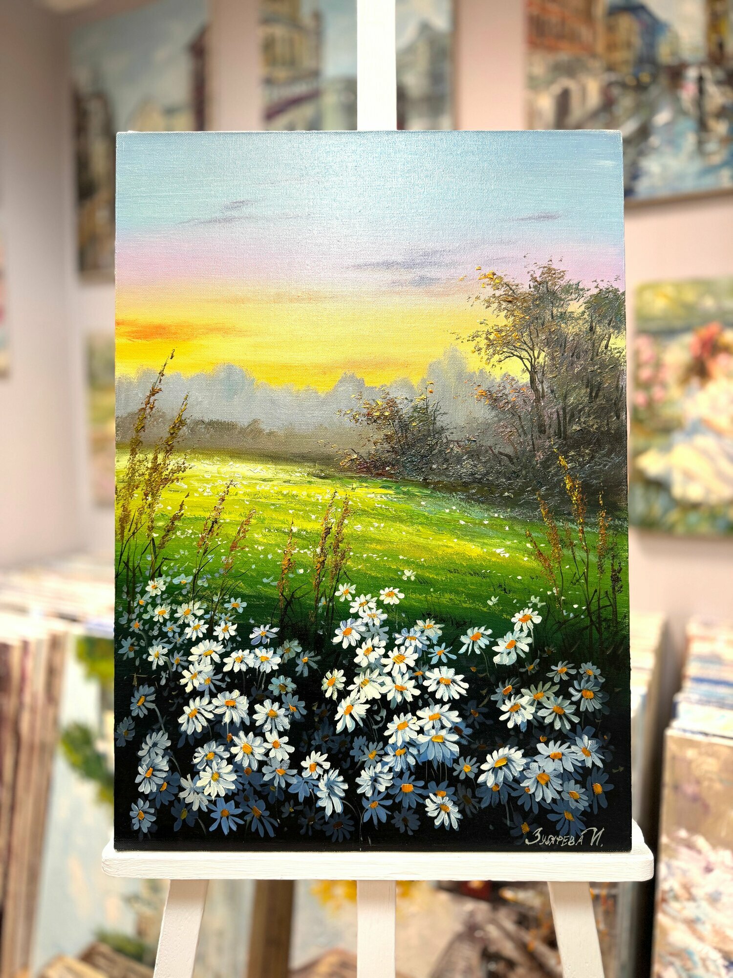 Картина маслом яркая Поле с ромашками 50х70 см. Художественная мастерская Грёзы.