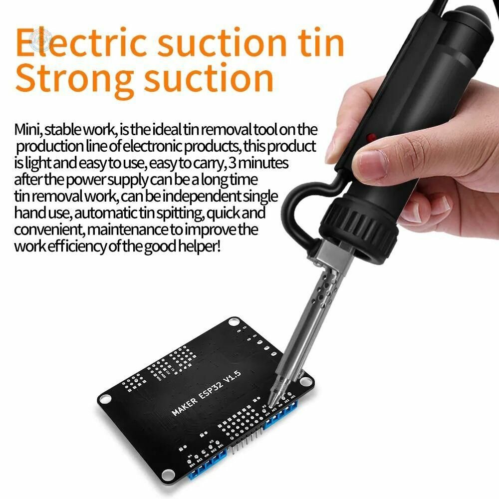 Электрический вакуумный оловоотсос BBT-680, мощный паяльный экстрактор припоя для ремонта платы, компактный инструмент с 3 насадками и длинным шнуром