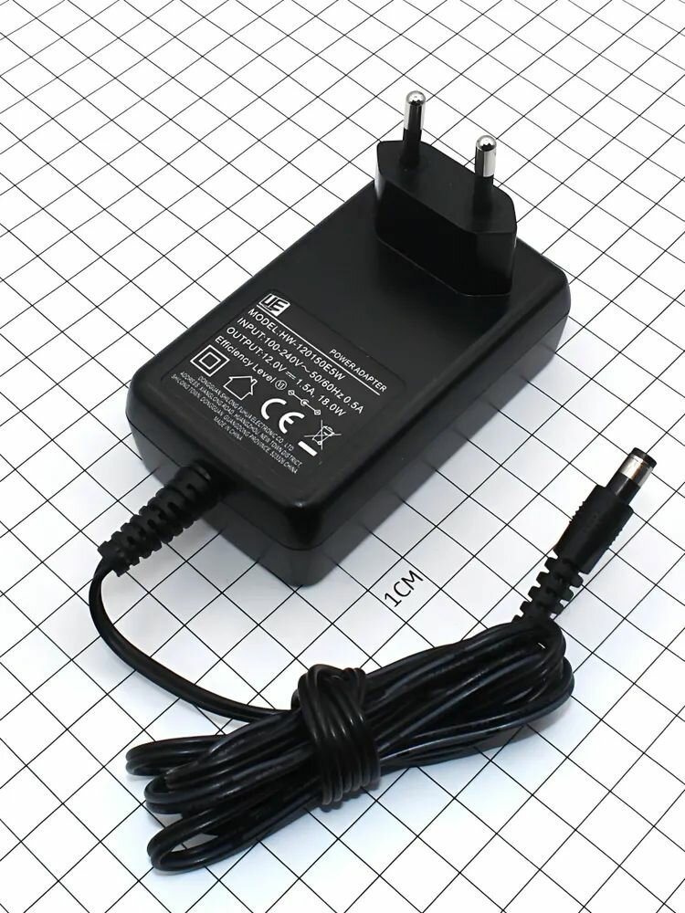 Блок питания AC-DC, 12 В, 1.5 А, толстый штекер, для приставок, роутеров, камер, слаботочного оборудования