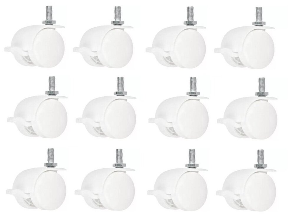Колесная опора (штырь-М8 со стопором), D50 мм, белый (Комплект 12 шт)