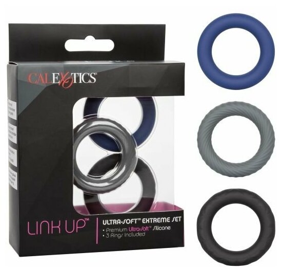 Набор из 3 эрекционных колец Link Up Ultra- Soft Extreme, California Exotic Novelties, разноцветный, силикон