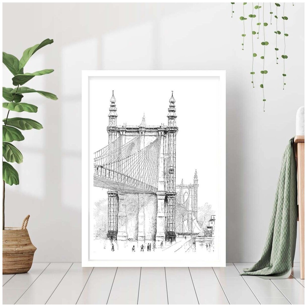 Постер "Архитектура Бруклинский мост" 40x50 в белой рамке на стену для интерьера