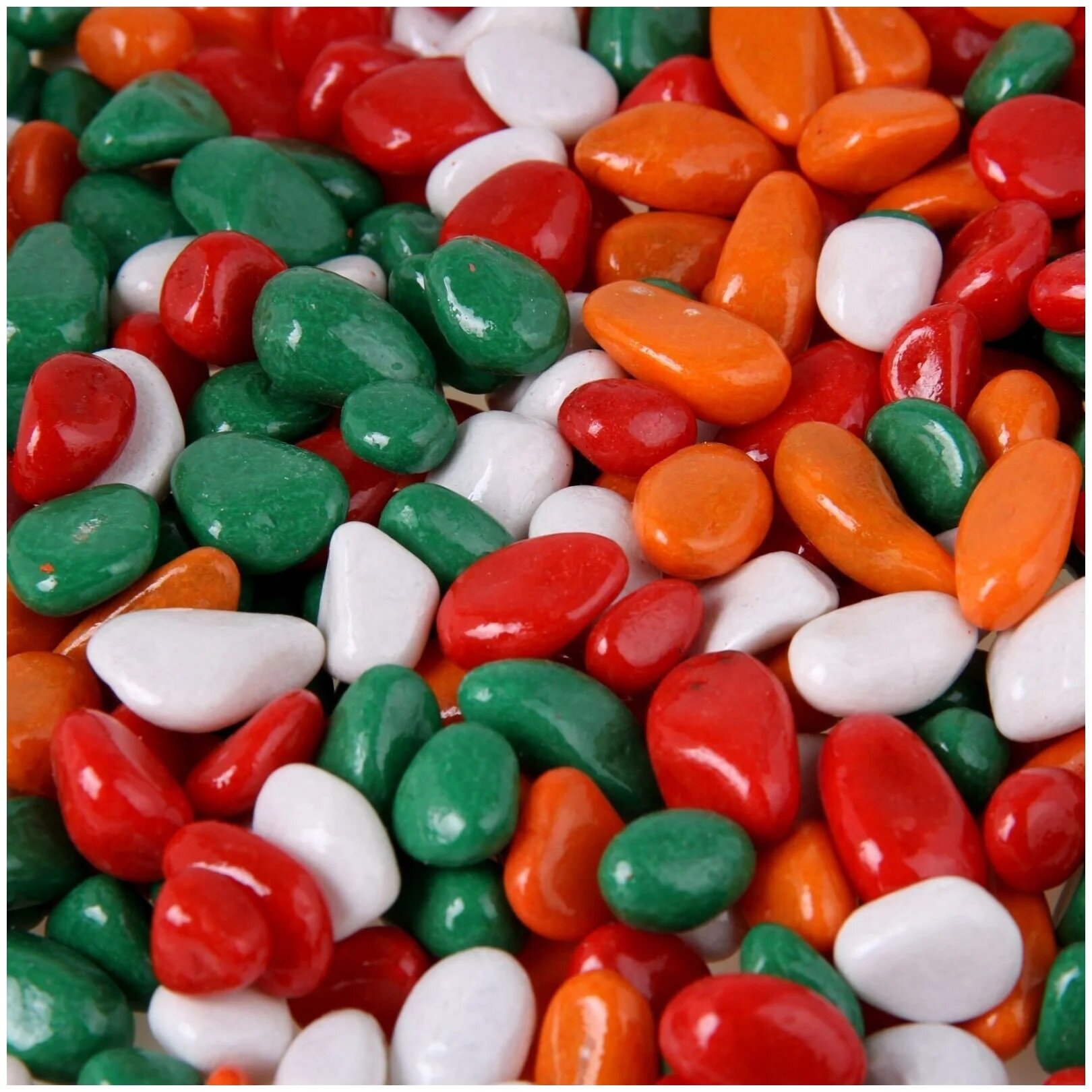 Грунт для аквариума Галька цветная, зеленый-рыжий-красный-белый 800г фр 8-12 мм