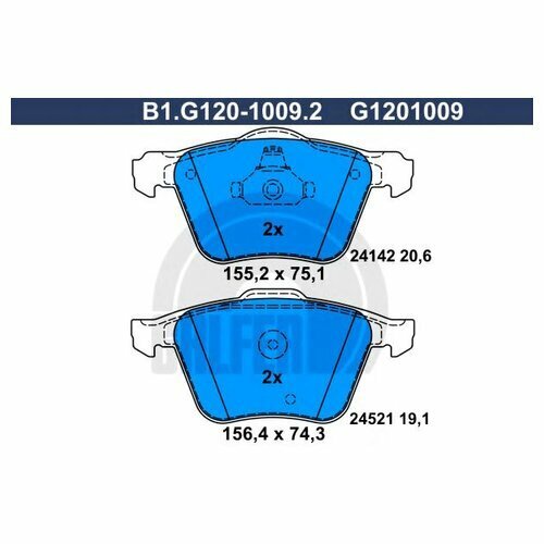 Комплект передних тормозных колодок Galfer B1. G120-1009.2 для Ford Galaxy (2006-2015), Ford S-MAX (2006-2014), Volvo S60 (2010-н. в.)