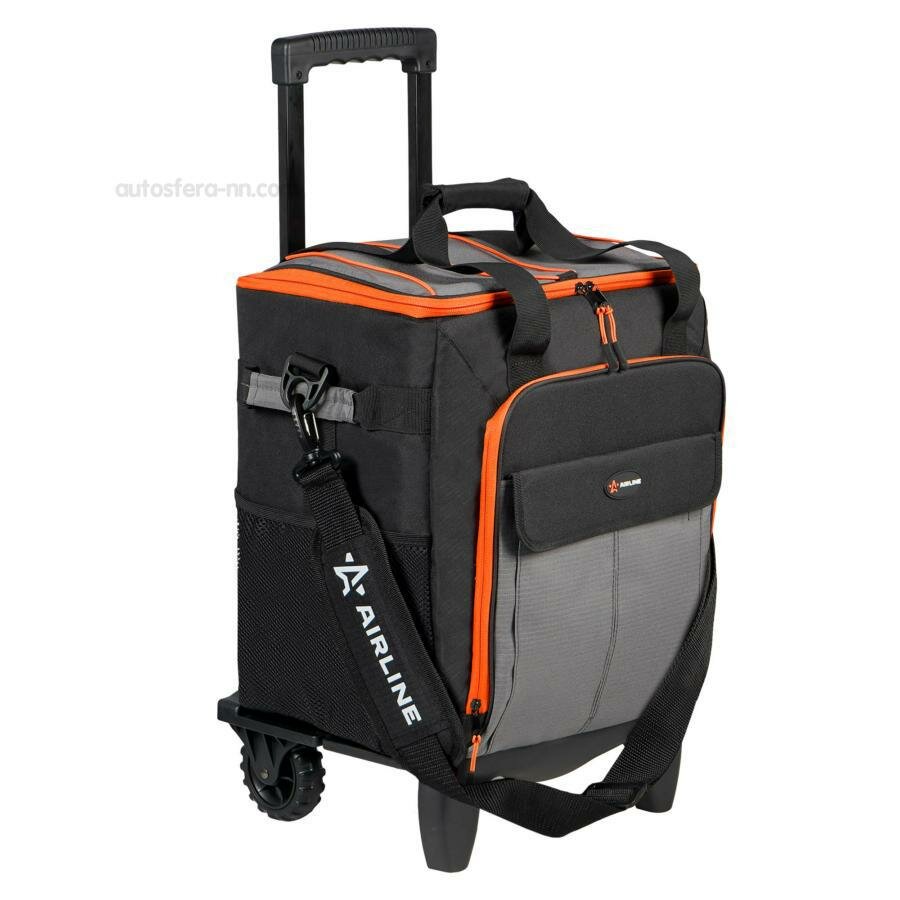 AIRLINE ADCB014 Сумка-холодильник (термосумка) на колесах с телескоп. ручкой 48 л, водонепр, черн./сер./оранж.(ADCB0