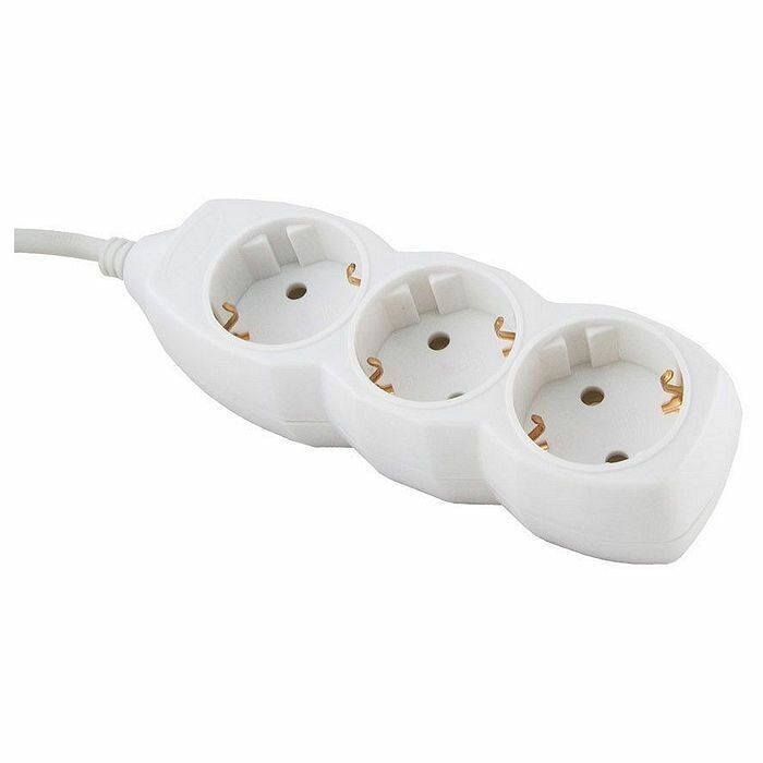 Удлинитель бытовой 3 гнезда, 5 метров, с заземлением, 16 А, 250 В