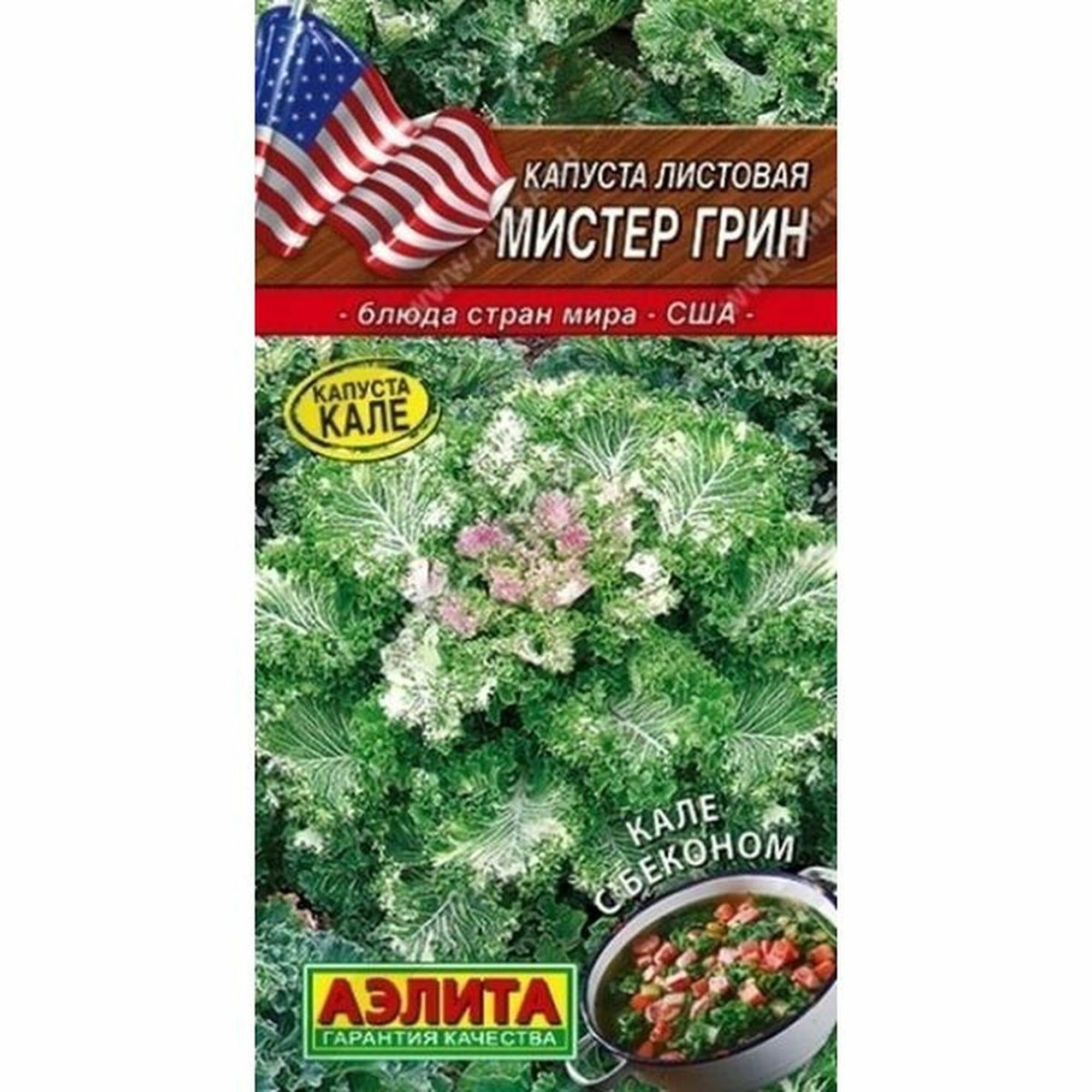 Семена Капуста листовая Мистер Грин, среднеспелый, Аэлита - Блюда стран мира, 1 пачка - 5 семян