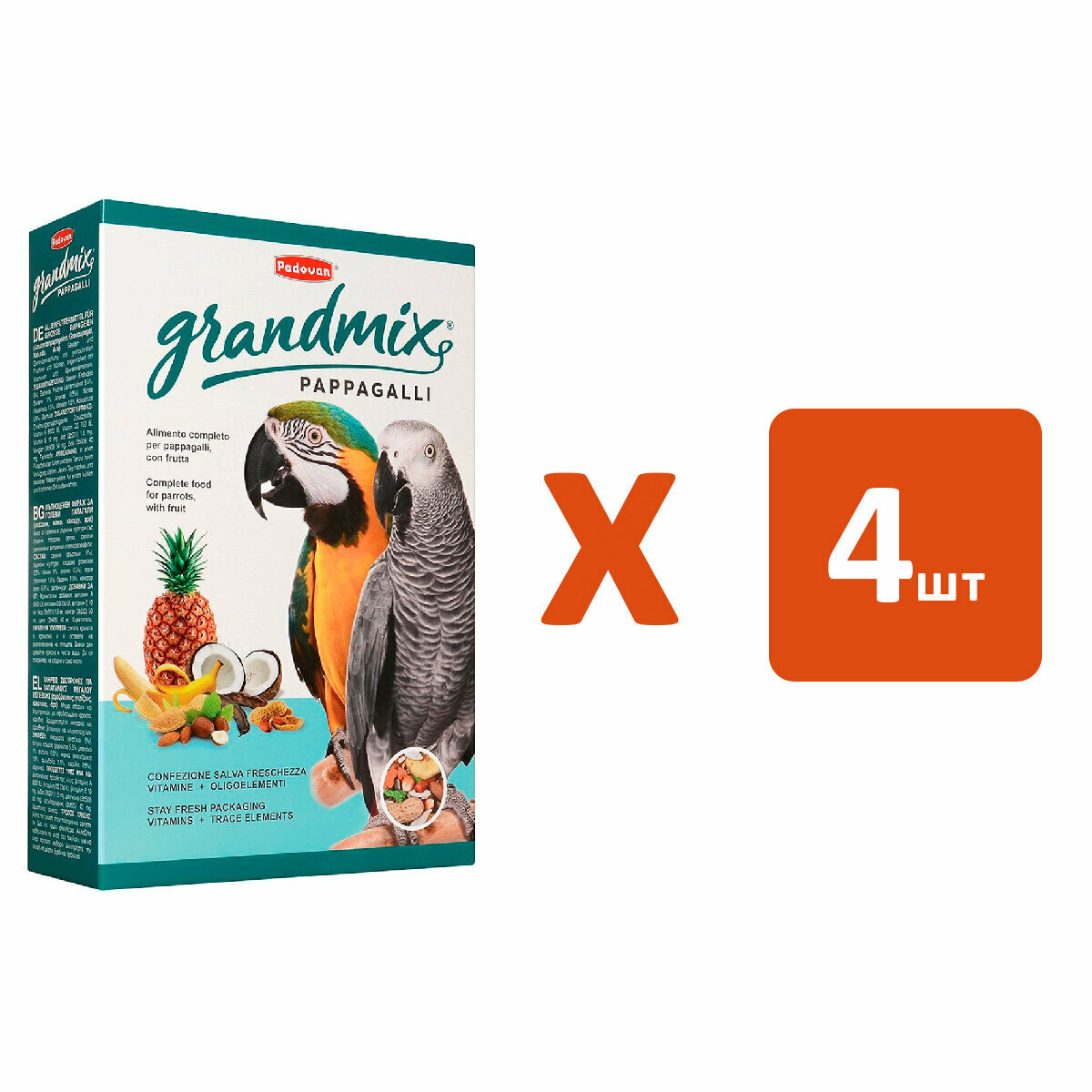 PADOVAN GRANDMIX PAPPAGALLI корм для крупных попугаев (600 гр х 4 шт)