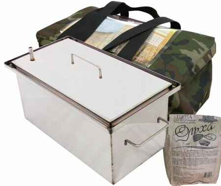 Коптильня Ольховый дым Универсал 500х300х300мм 2-хъярусная нержавеющая сталь 1.5мм, гидрозатвор, поддон для сбора жира, сумка, пакет щепы ольховой