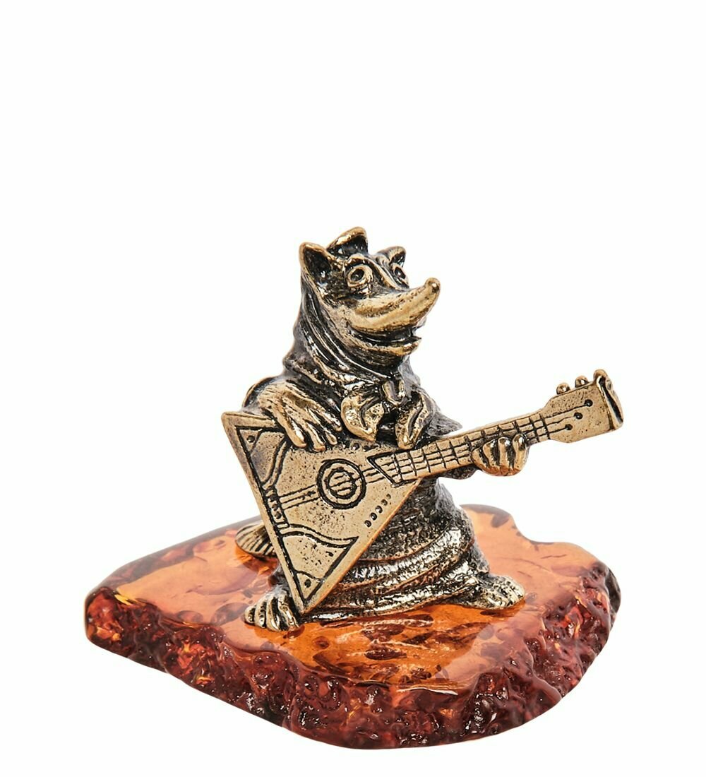 Фигурка 'Лиса с балалайкой' (латунь, янтарь)
