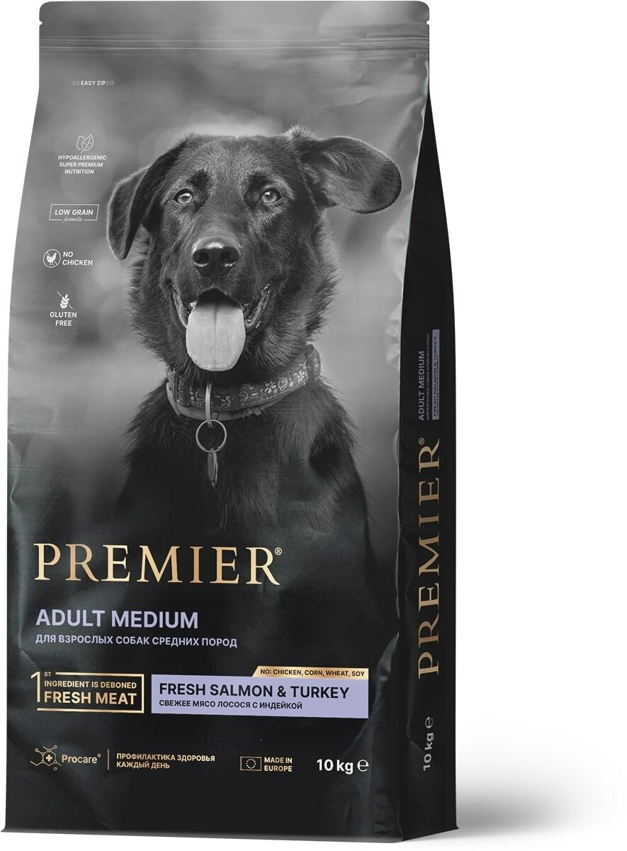 Premier Dog Salmon&Turkey ADULT Medium (Свежее филе лосося с индейкой для собак средних пород) 10 кг