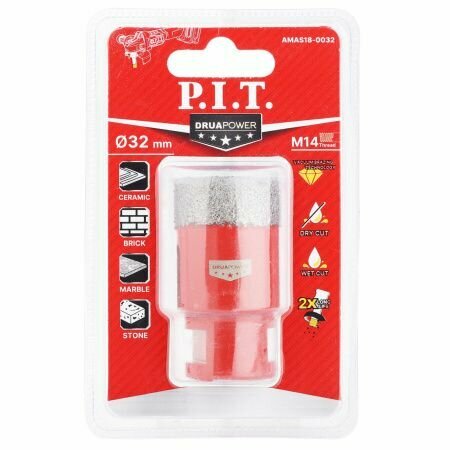 Коронка алмазная по керамограниту P.I.T. AMAS18-0032 (32 мм, M14, сухое сверление, вакуумная пайка)