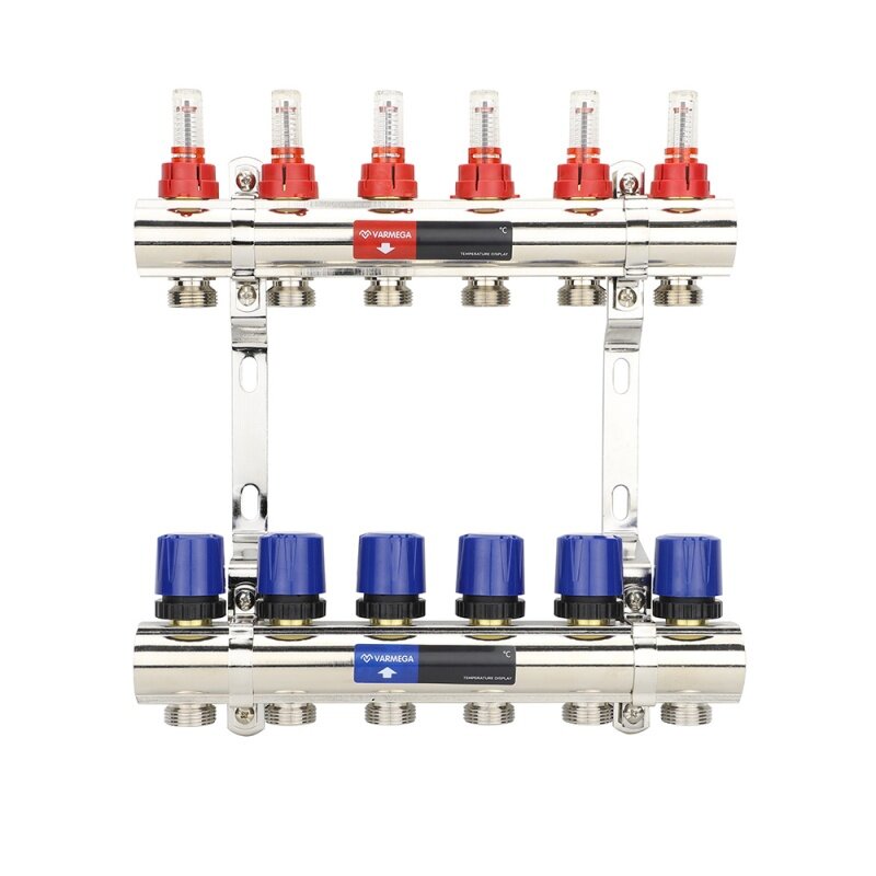 Varmega Коллектор С расходомерами без кранов латунь 1", 6 выходов x 3/4"EK (1/6)