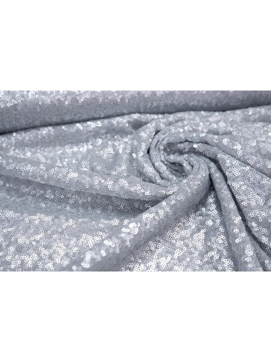 Ткань Пайетки на сетке серебристые мелкие