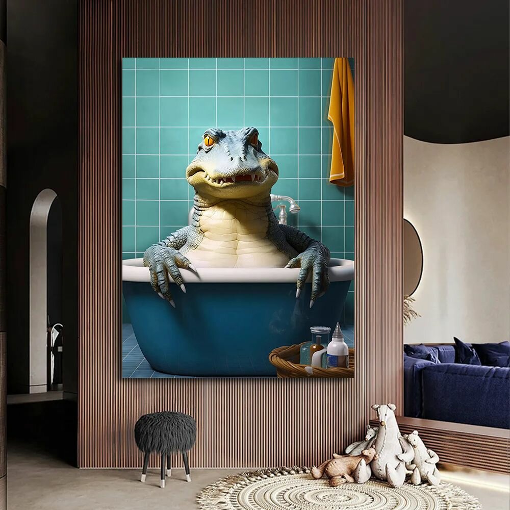 Картина в туалет, ванную комнату Крокодил в ванной, 20х30 см.
