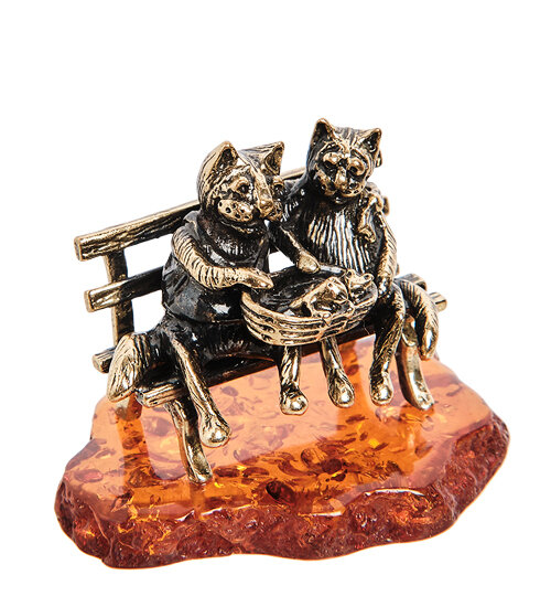 Фигурка Коты Пара с котятами (латунь, янтарь) AM-1054 113-704355