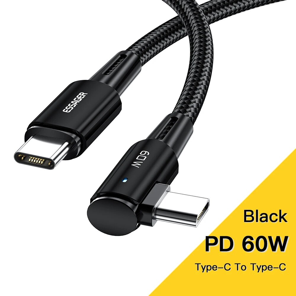 Essager кабель Type-C Type-C 2м, черный, 60W