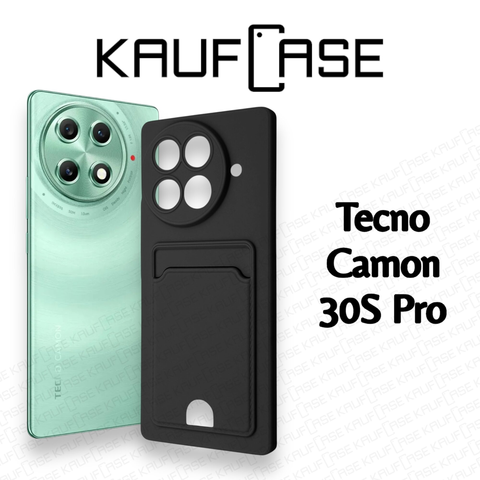 Силиконовый матовый чехол на Tecno Camon 30s /30s Pro (6.78"), черный. Карман для пластиковых карт