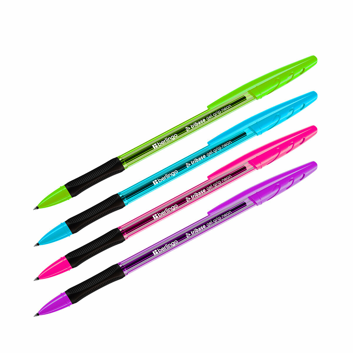 Комплект 108 шт, Ручка гелевая Berlingo "Tribase Gel grip neon" черная, 0.5мм, грип