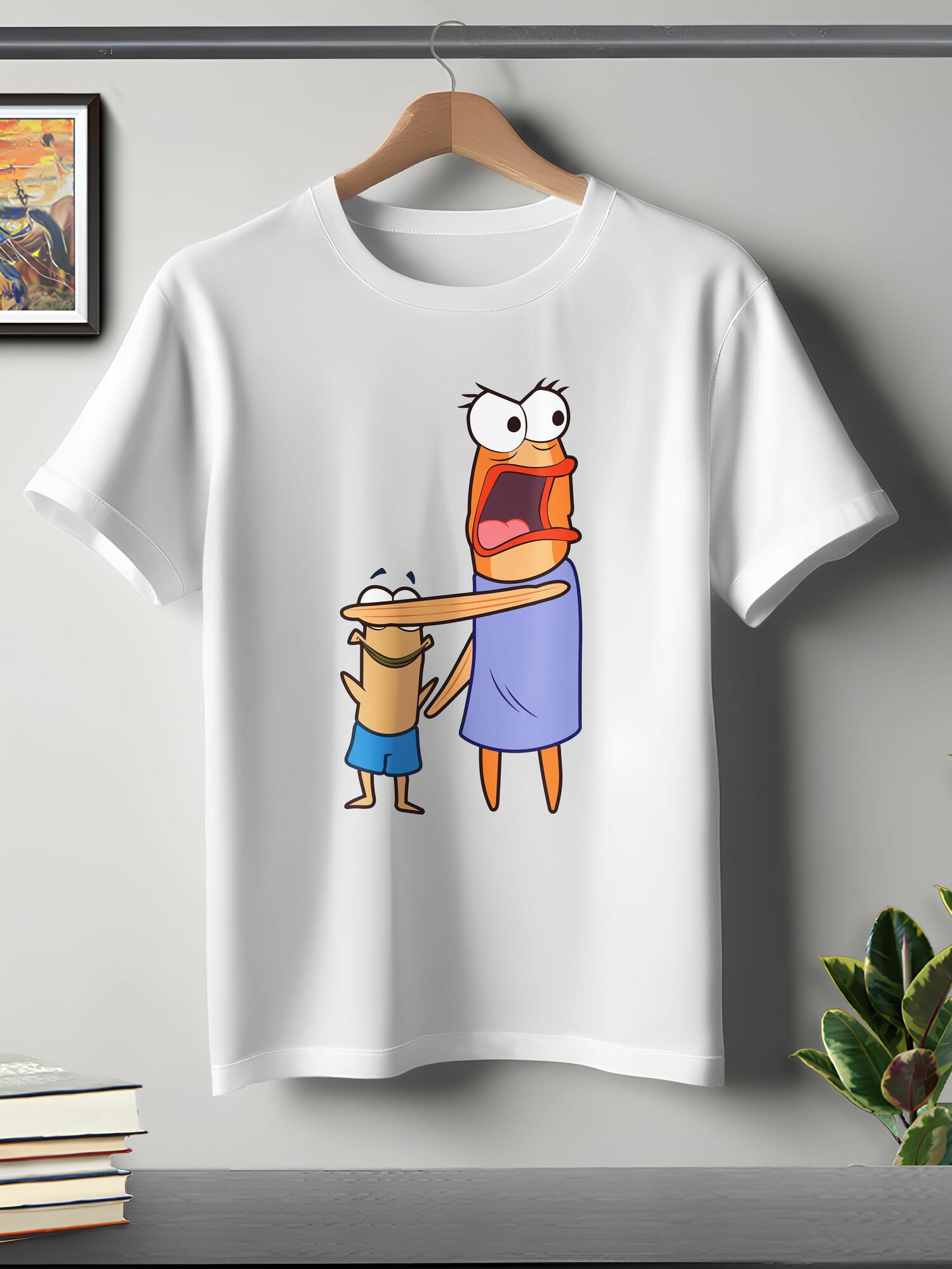 Футболка  Детская ONEQ 104 (4-5) размер с принтом Губка Боб, белая