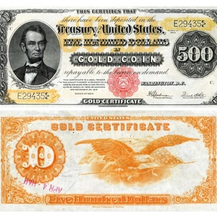 500 долларов 1922 США золотой сертификат, сувенирная копия, банкноты и купюры редкие коллекционные