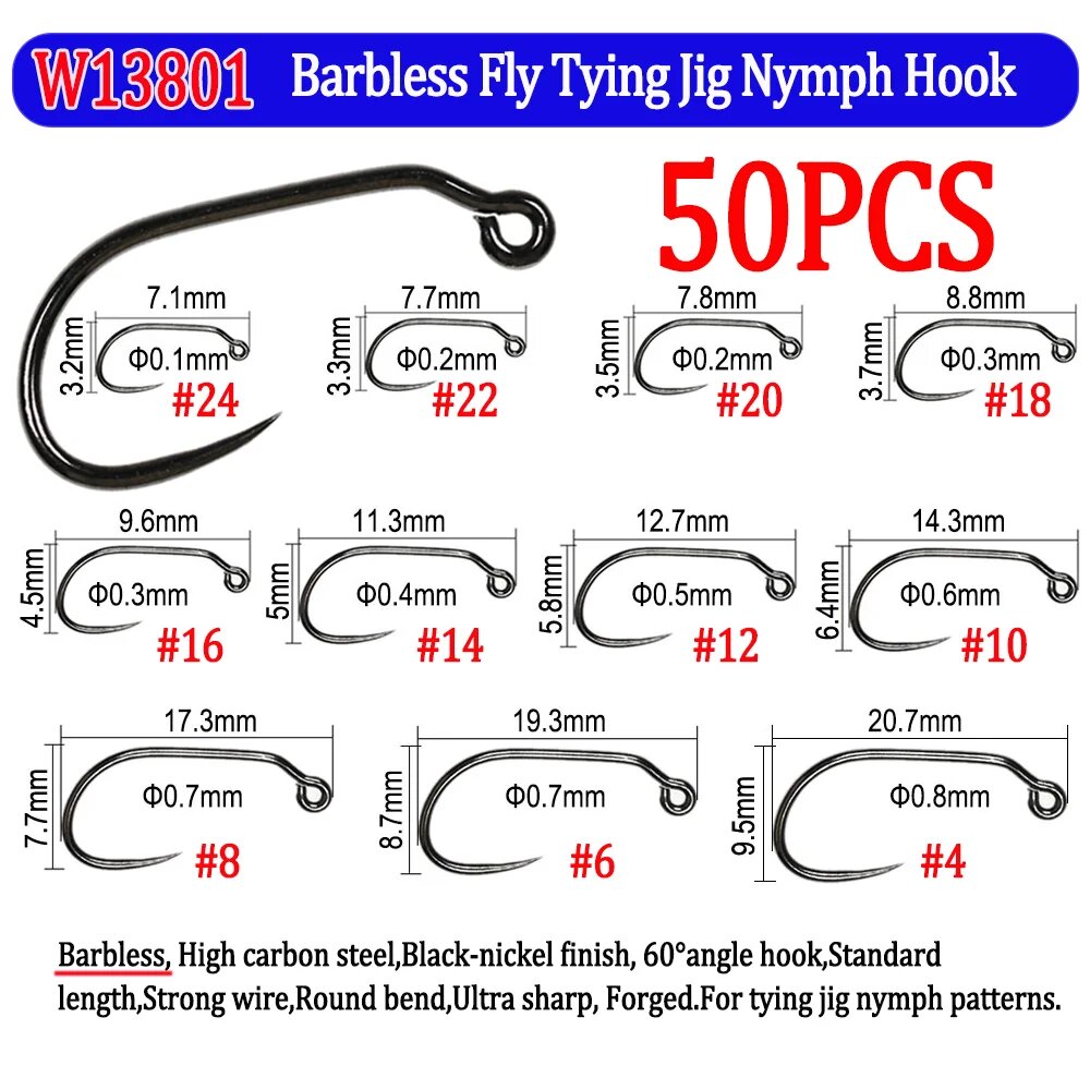 Wifreo крючки для нахлыста 50 шт. Size 20, 50pcs W13801