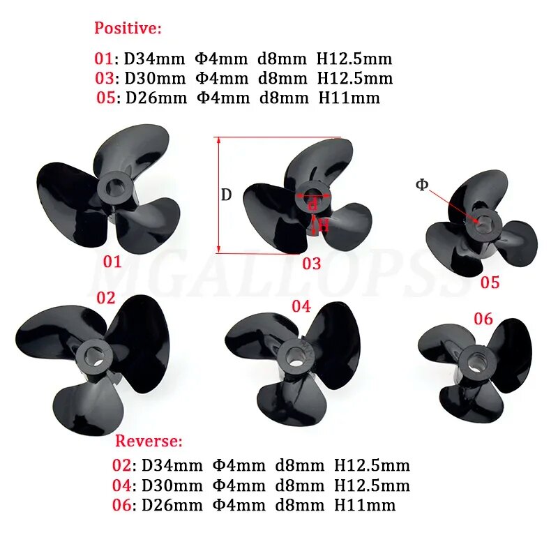 1 шт. (положительный/обратный) 3 лопасти пластиковый высокоскоростной винт высокой прочности весло 4 мм опора RC лодка пропеллер для 4 мм опорного вала