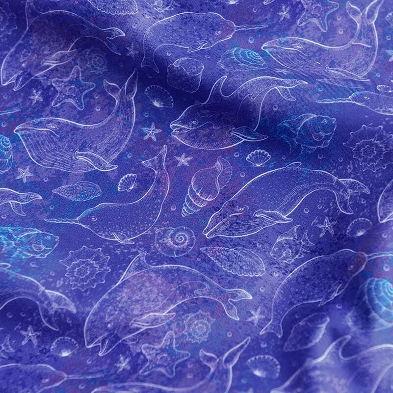Детская хлопковая стеганая ткань с мультяшками Фиолетовый, Ocean