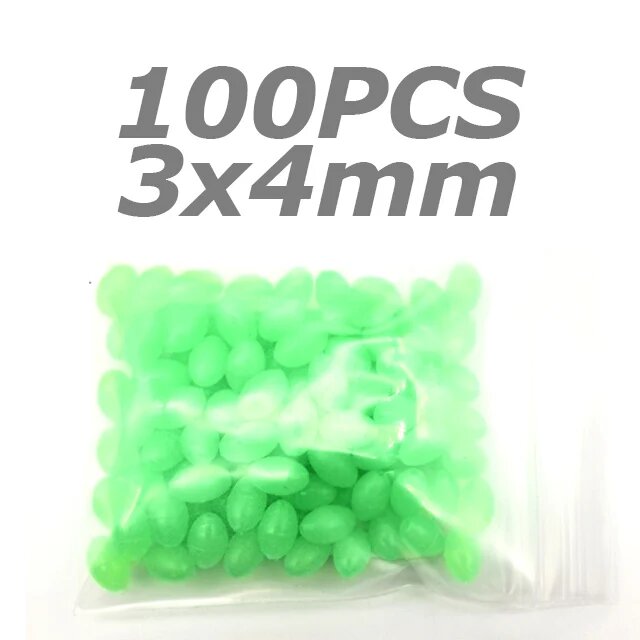 100 шт. овальные мягкие резиновые светящиеся рыболовные бусины, светящиеся Зеленый, 3x4mm 100PCS G