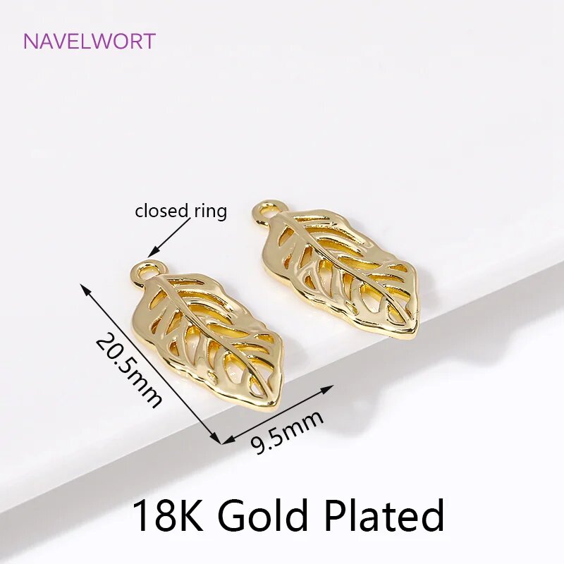10шт подвесок лист, 18K позолота, 20.5x9.5 мм