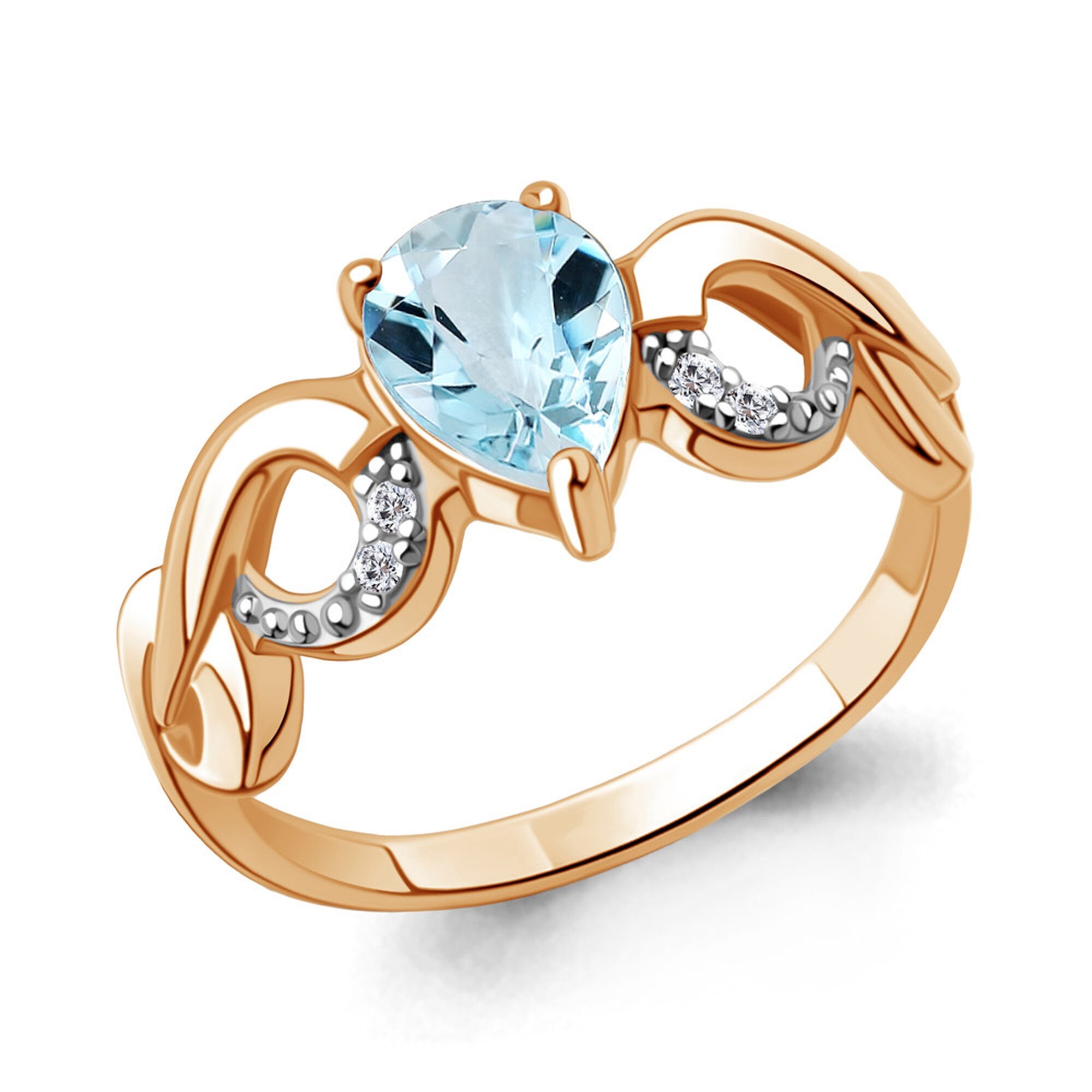 Кольцо, серебро, 925 проба, золочение, фианит, топаз