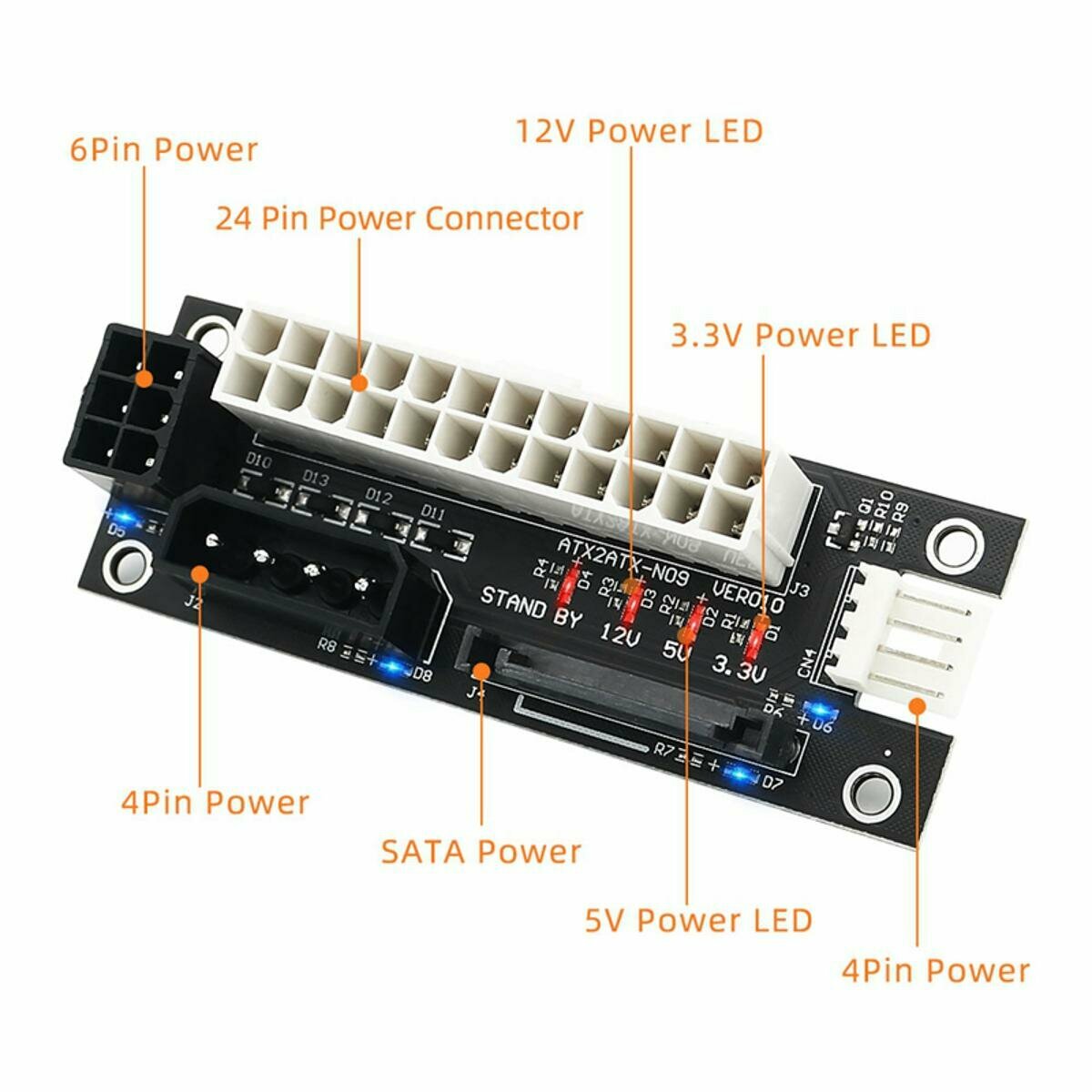 В 1 Molex 4Pin/SATA/ATX 6Pin/4Pin Двойной блок питания Адаптер для нескольких источников питания Синхронная плата Добави