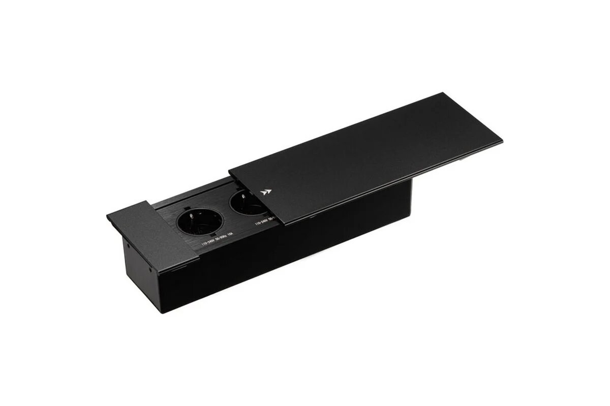 Mebax Выдвижная встраиваемая розетка JX (Slide Top) 2 секции Чёрный 280х100х63мм RJ-45 + 2 USB (с каб. пит.) 00-00002891