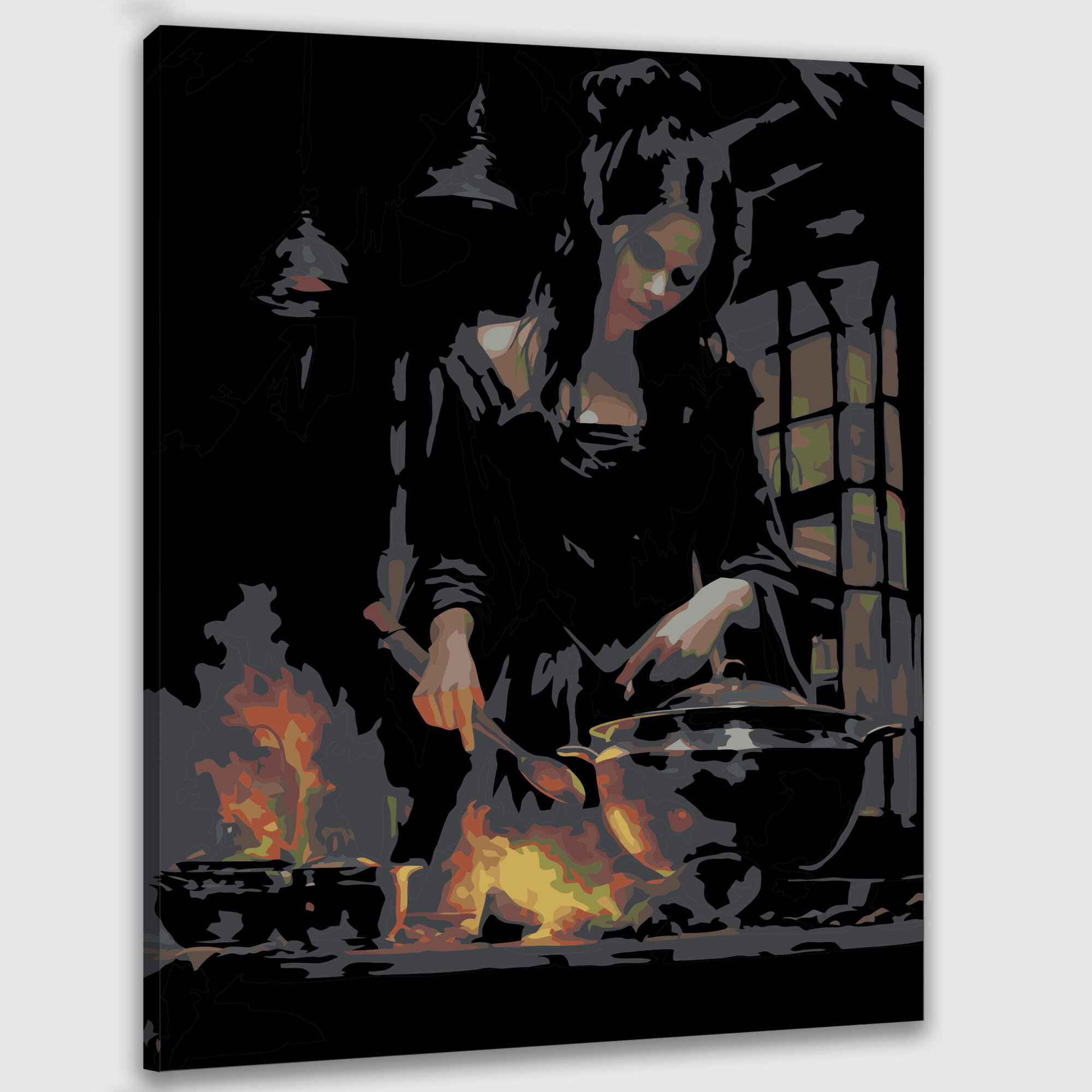 Картина по номерам 40x50 см, картина, масло, кухня ведьмы, темные тонам, детализированный мазок, ведьма, готовка, свечи