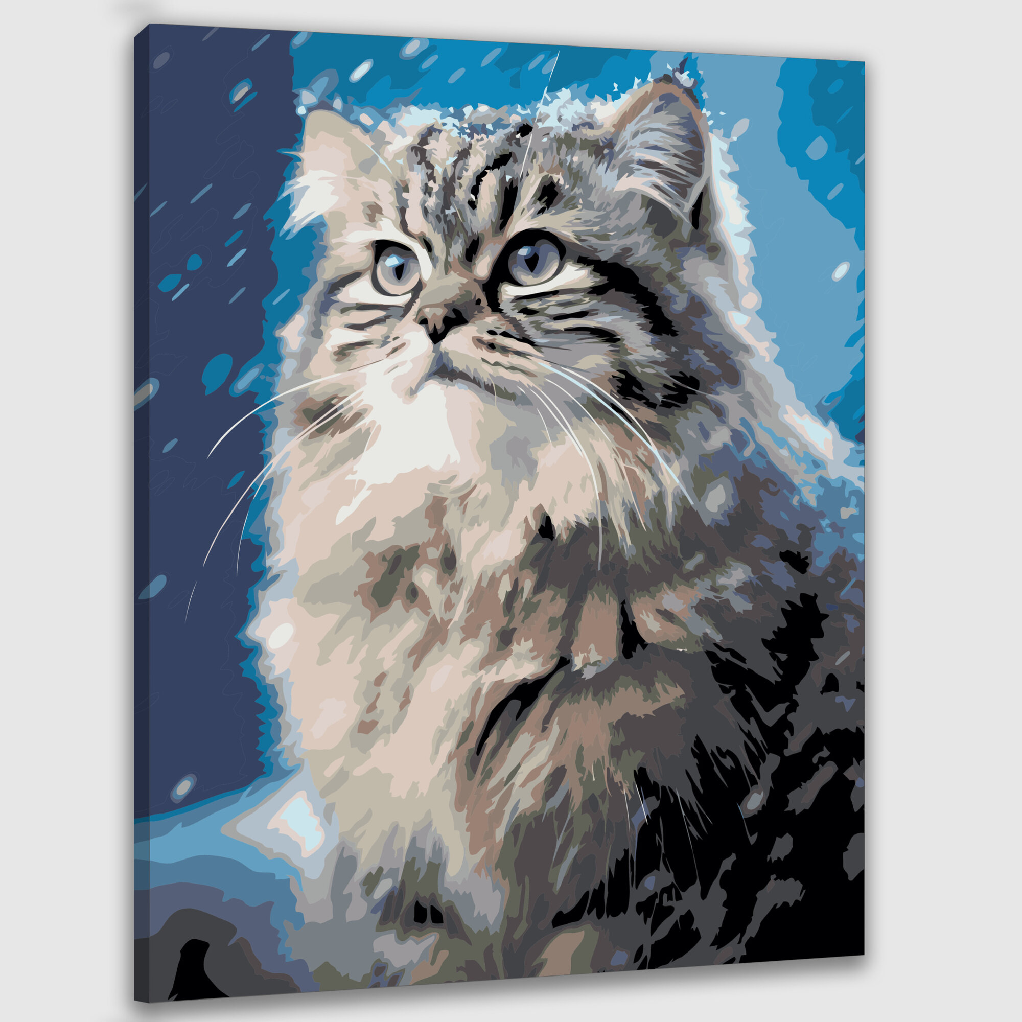 Картина по номерам 40x50 см, манул, кот, сидящий, ветка, заснеженная, сибирская глушь, густой мех, голубые глаза