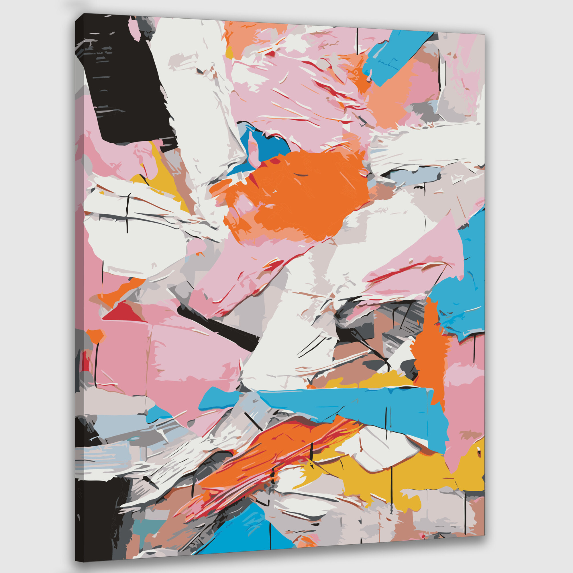 Картина по номерам 40x50 см, коллаж, смешанная техника, разорванная бумага, брызги краски, абстрактные фигуры